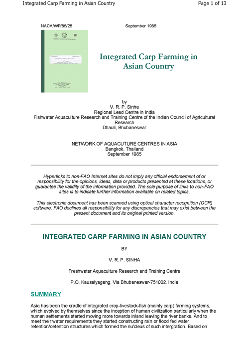 Integrated carp farming in Asian country