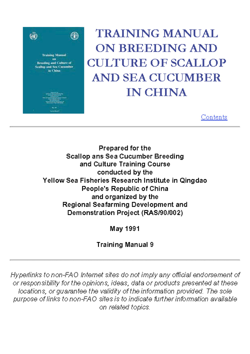 Training manual on breeding and culture of scallop and sea cucumber in ...