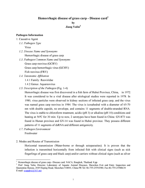 Haemorrhagic disease of grass carp: Disease card