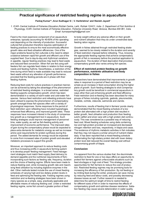 Practical significance of restricted feeding regime in aquaculture