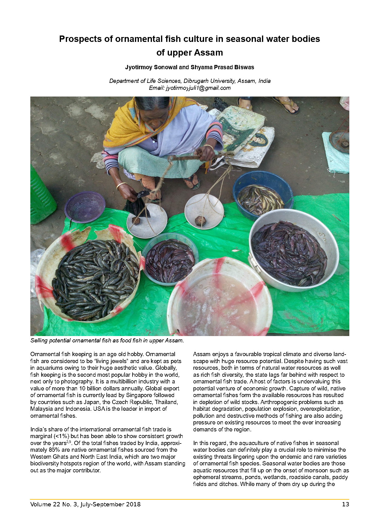 Prospects of ornamental fish culture in seasonal water bodies of upper ...