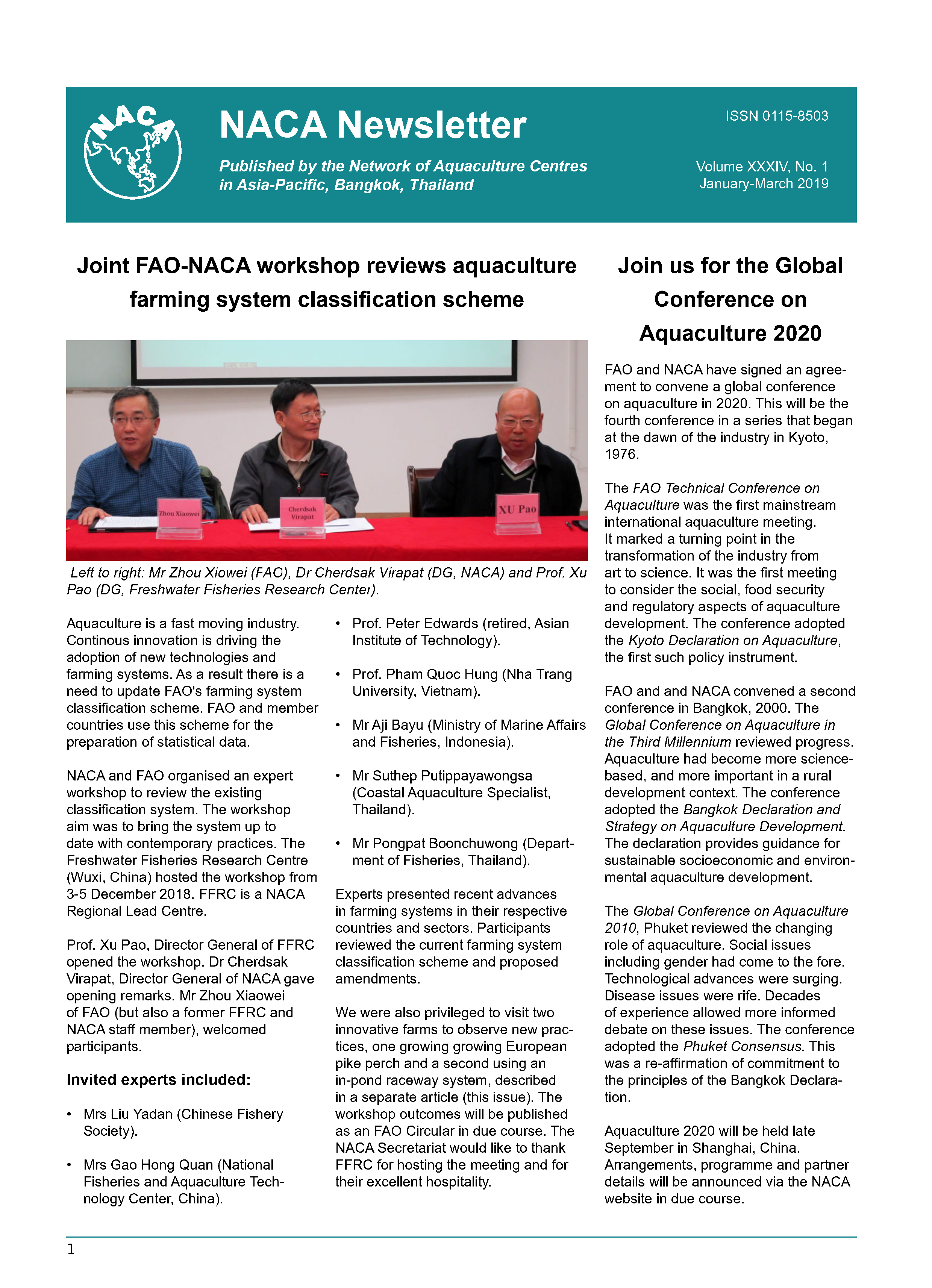 NACA Newsletter, Volume 34 No. 1, January-March 2019