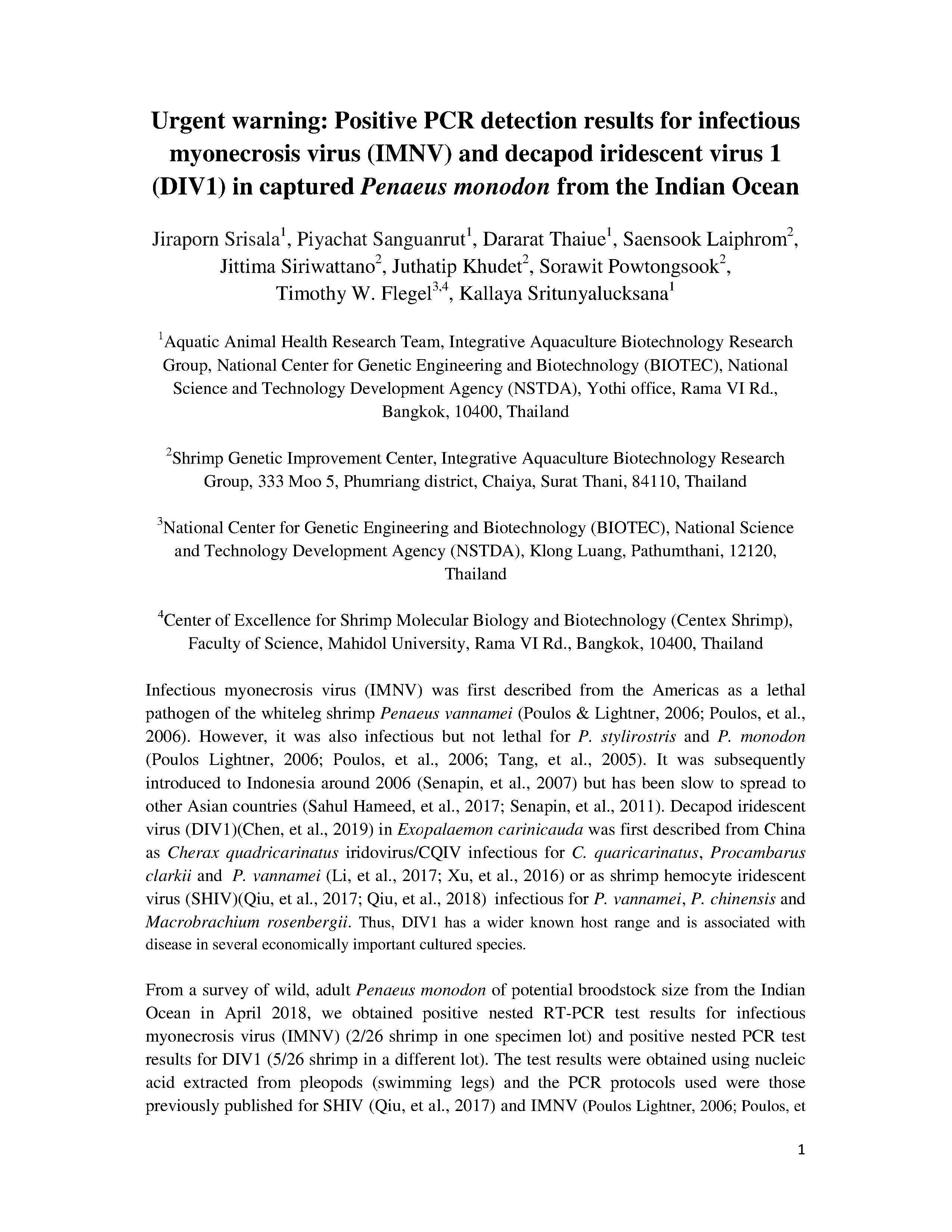 Urgent warning: Positive PCR detection results for infectious ...