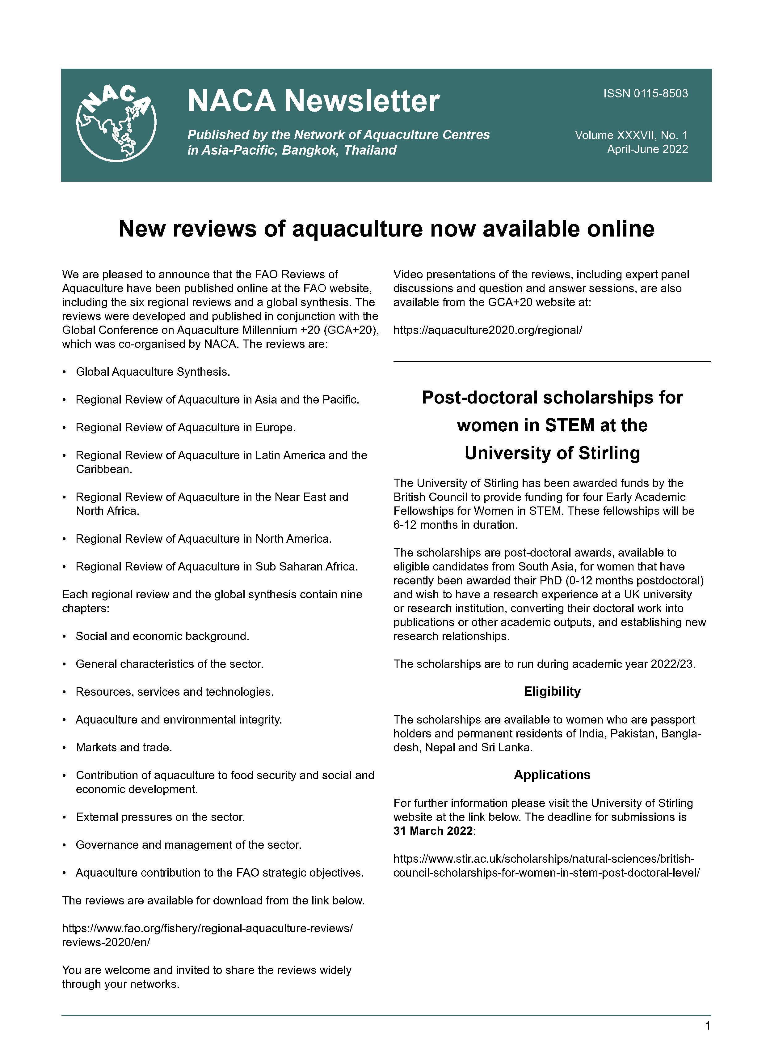 NACA Newsletter, Vol. XXXVII, April-June 2022