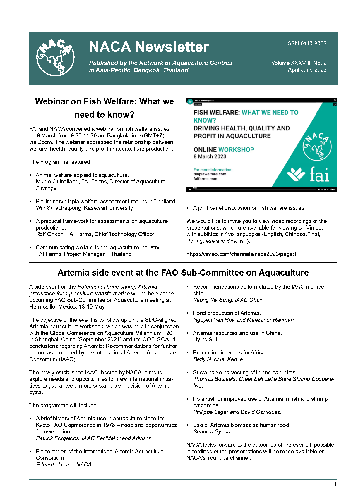NACA Newsletter, Vol. XXXVIII, April-June 2023