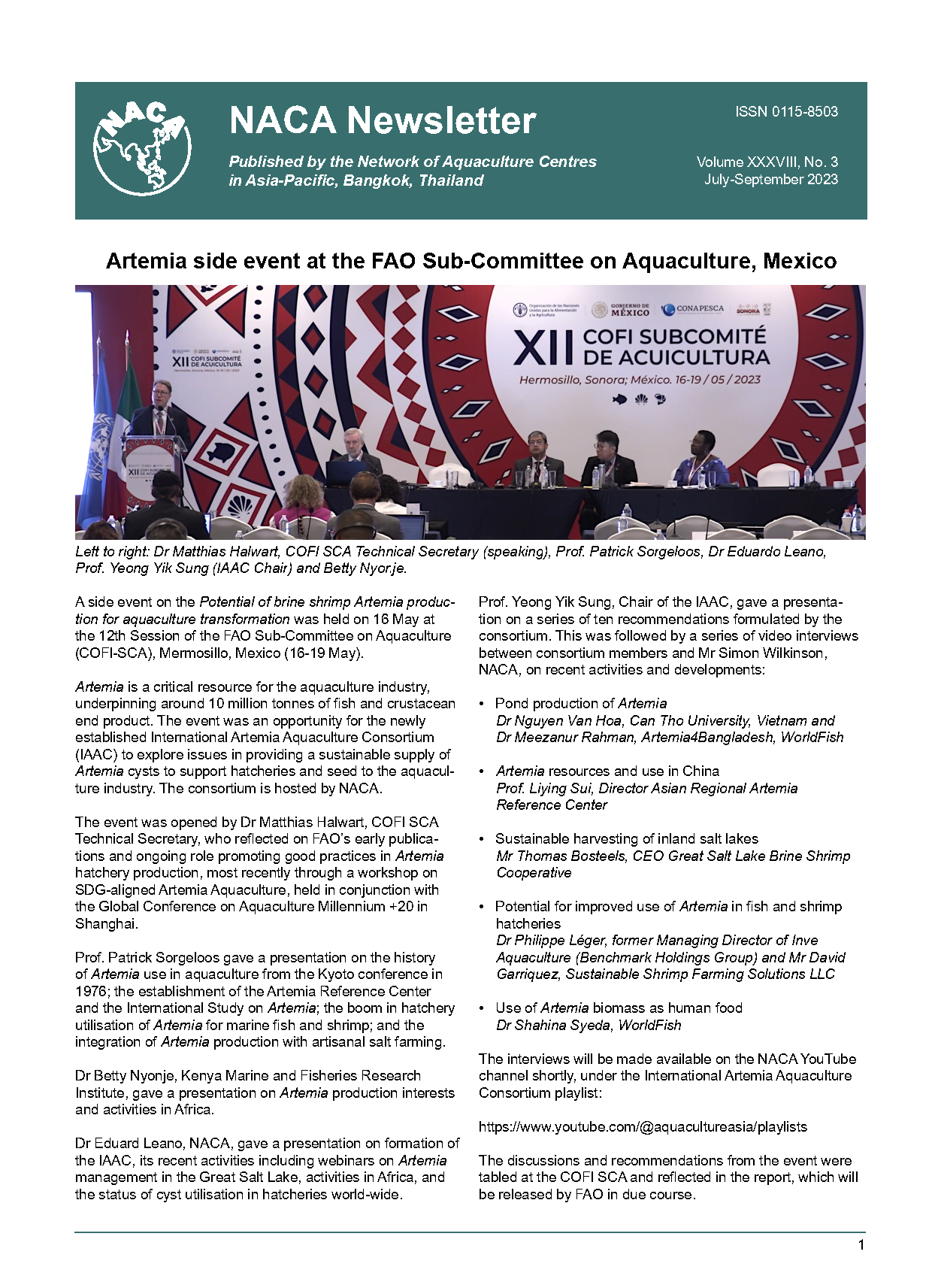 NACA Newsletter, Vol. XXXVIII, July-September 2023