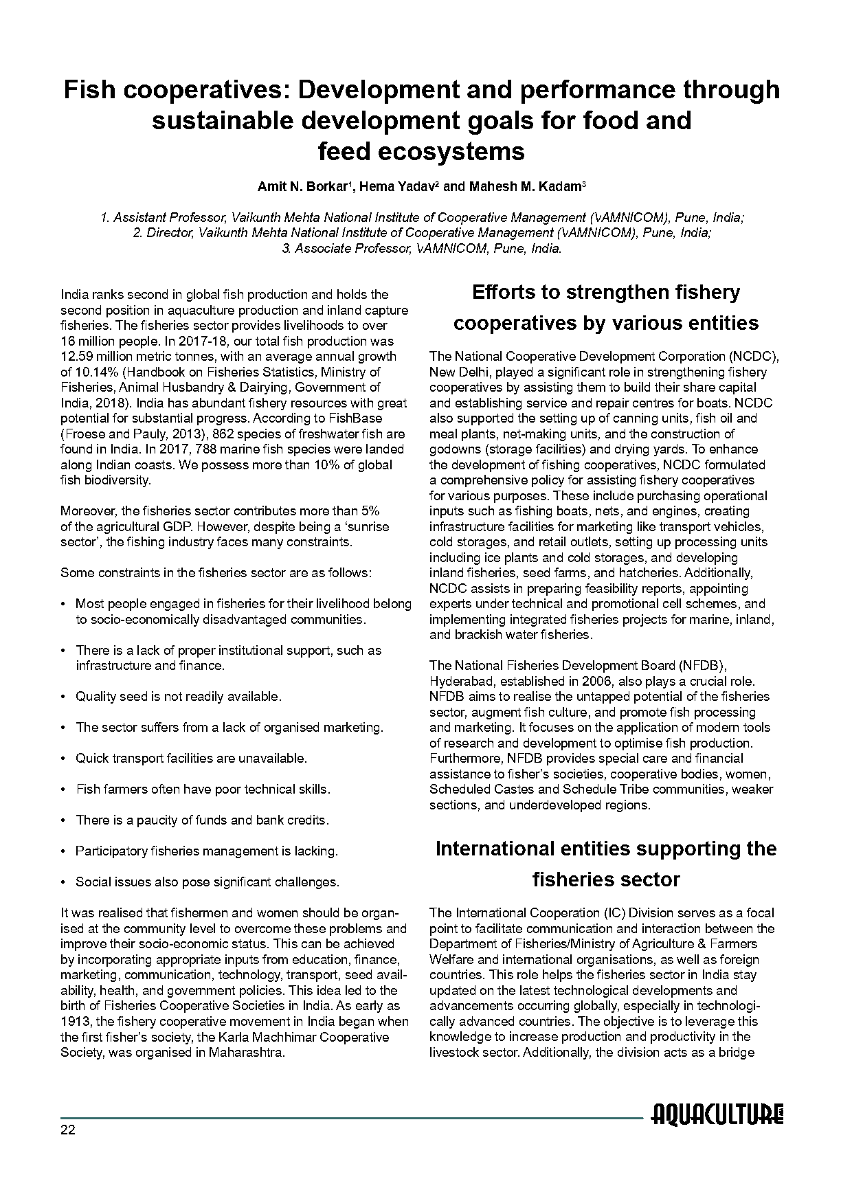 Fish cooperatives: Development and performance through sustainable ...